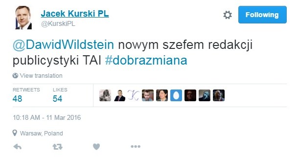 Kurski: Dawid Wildstein został nowym szefem TAI - Wydarzenia w INTERIA.PL