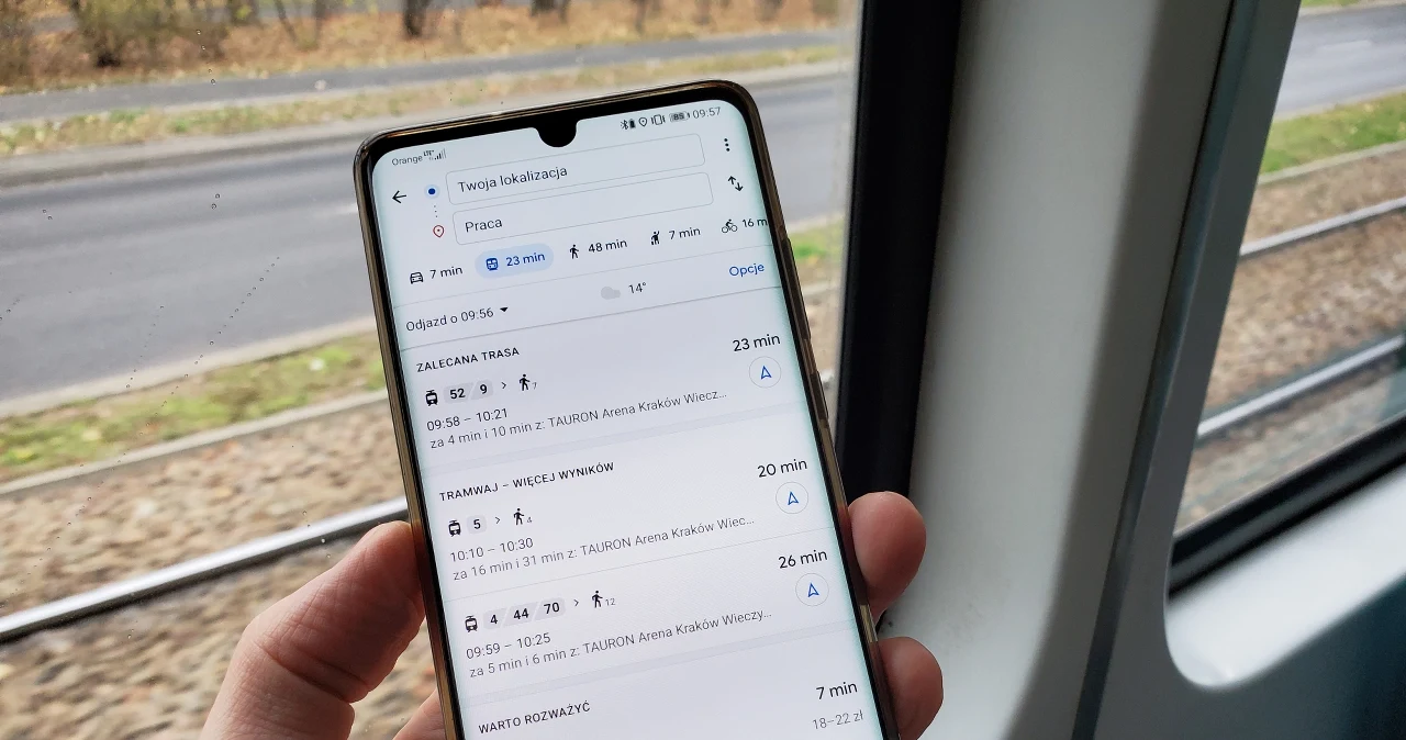 Google Transport z tramwajami w Krakowie