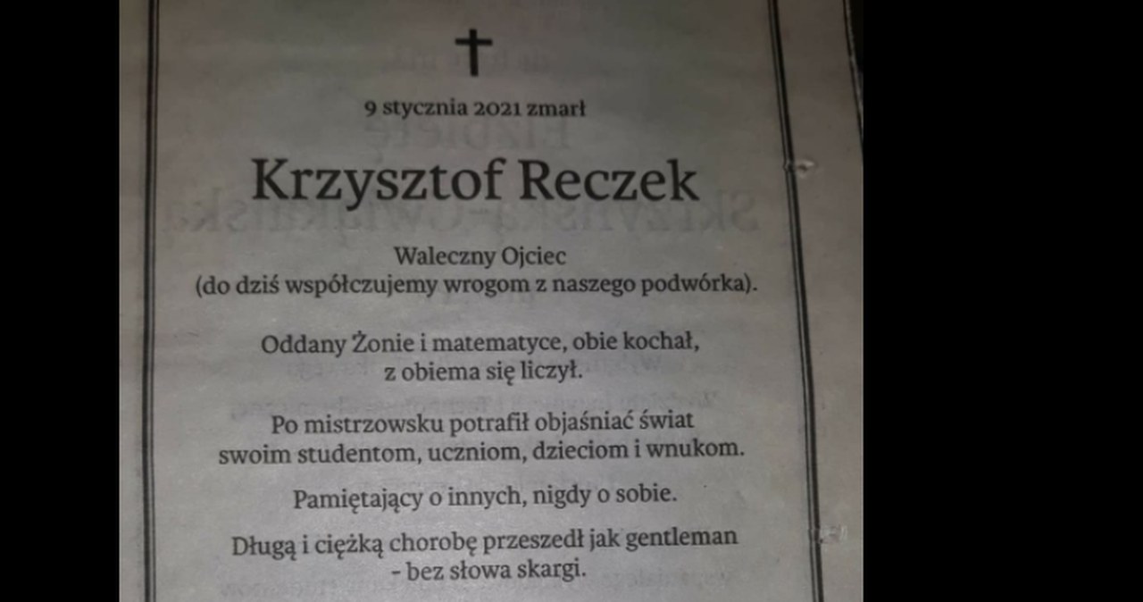 Zmarł dr Krzysztof Reczek. Nekrolog ze skomplikowanym równaniem ...