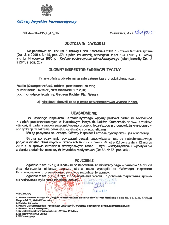 GIF wycofuje z obrotu tabletki antykoncepcyjne "Azalia" - Wydarzenia w ...