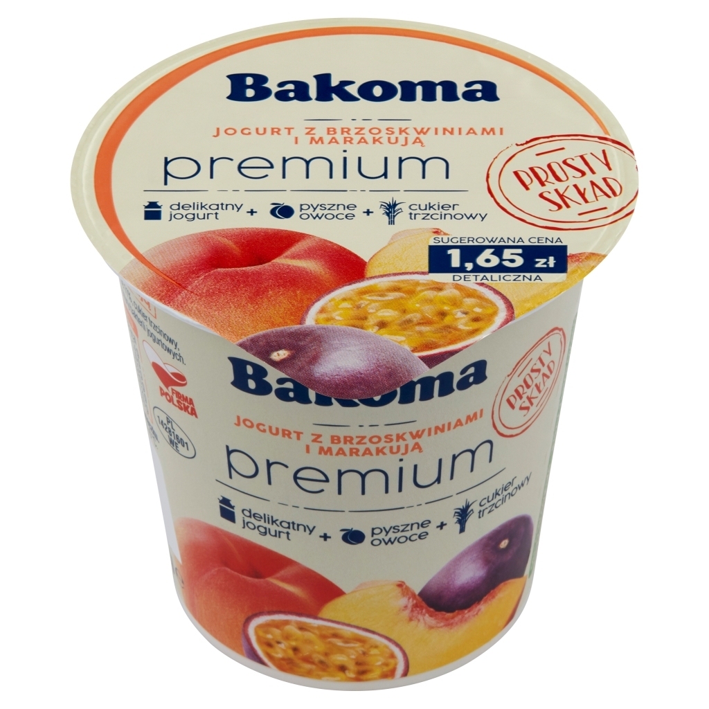 Bakoma Premium Mild Jogurt z brzoskwiniami i marakują 140 g – promocje ...