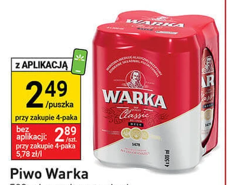 Warka Classic Piwo jasne 4 x 500 ml - 13% TANIEJ! - promocja Stokrotka ...
