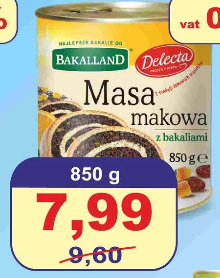 Bakalland Masa makowa z bakaliami 850 g - 16% TANIEJ! - promocja Primus ...
