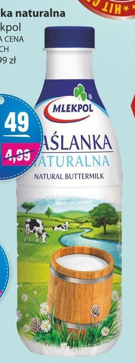 Mlekpol Maślanka naturalna 1 l - 10% TANIEJ! - promocja PSS Społem ...