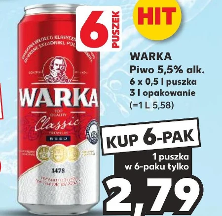 Warka Classic Piwo jasne 500 ml - promocja Kaufland - Ding.pl