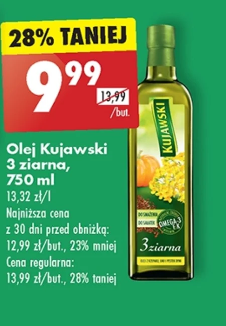 Kujawski 3 ziarna Olej rzepakowy z olejami z lnu i pestek dyni 750 ml - 28% TANIEJ! - promocja ...