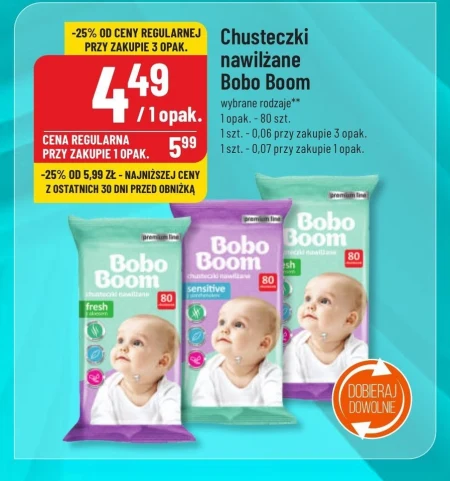 Chusteczki nawilżane Bobo boom - 25% TANIEJ! - promocja POLOmarket ...