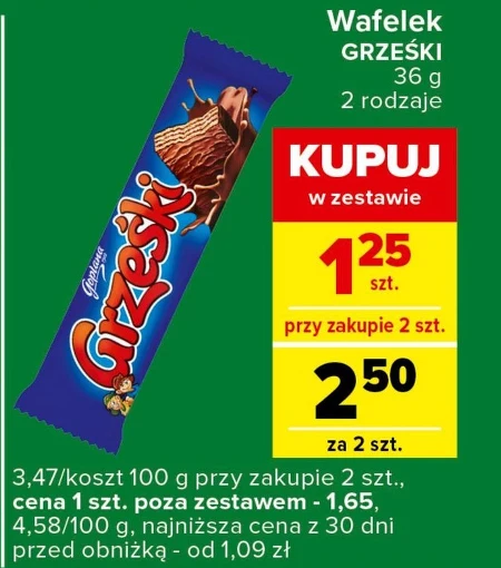 Grześki Wafel przekładany kremem kakaowym w czekoladzie 36 g - 24% ...