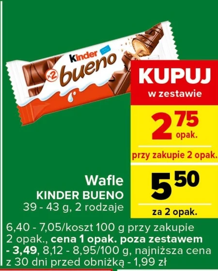 Kinder Bueno Wafel w mlecznej czekoladzie wypełniony mleczno-orzechowym ...