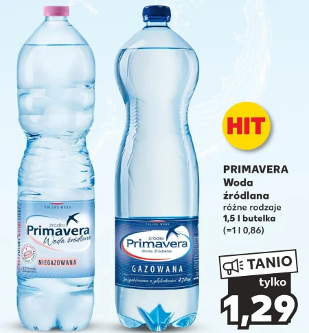 Primavera Woda źródlana gazowana 1 l - promocja Kaufland - Ding.pl