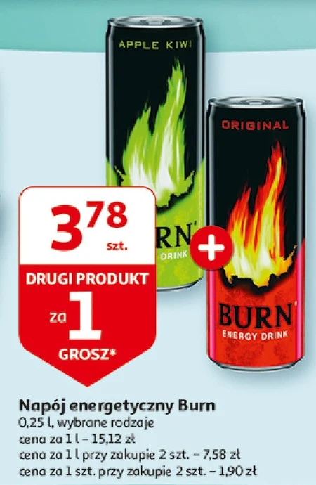 Burn Original Gazowany napój energetyczny 250 ml - promocja Auchan ...