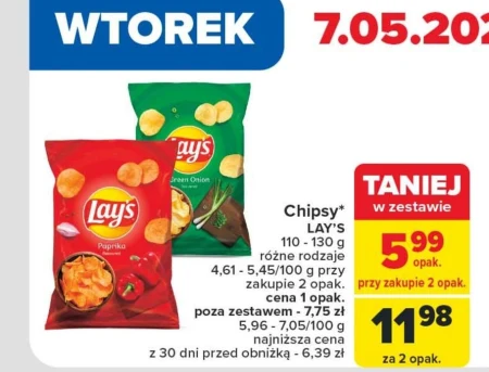 Lay's Chipsy ziemniaczane o smaku papryki 130 g - promocja Carrefour ...