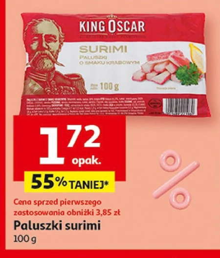 King Oscar Surimi paluszki o smaku krabowym 100 g - 55% TANIEJ! - promocja Auchan Supermarket ...