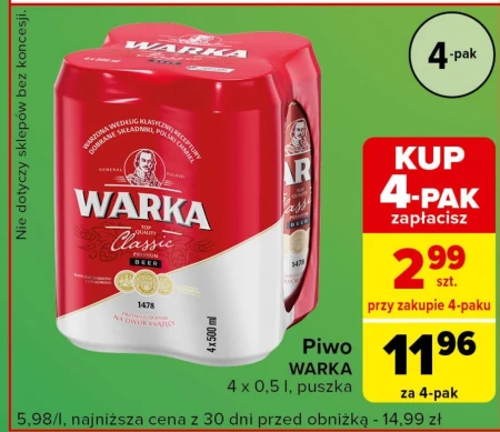 Warka Classic Piwo jasne 500 ml - promocja Globi - Ding.pl