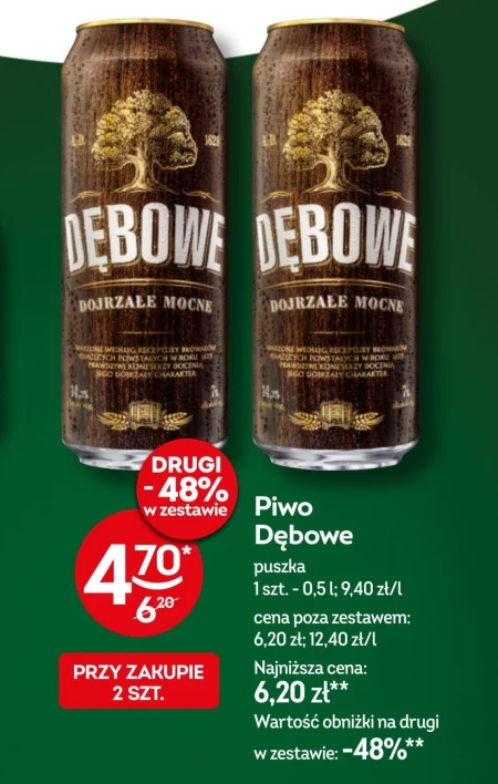 Dębowe Dojrzałe Mocne Piwo jasne 500 ml - promocja Żabka - Ding.pl
