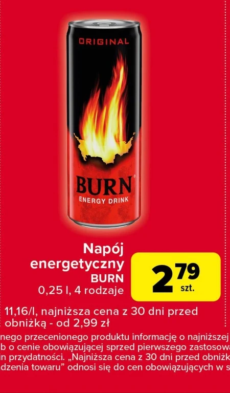 Burn Original Gazowany napój energetyczny 250 ml - promocja Globi - Ding.pl