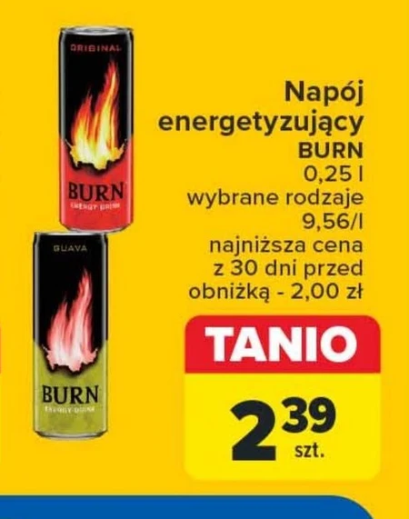 Burn Original Gazowany napój energetyczny 250 ml - promocja Carrefour ...