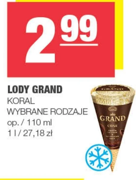 Koral Grand Lody waniliowe w rożku waflowym z sosem orzechowo ...