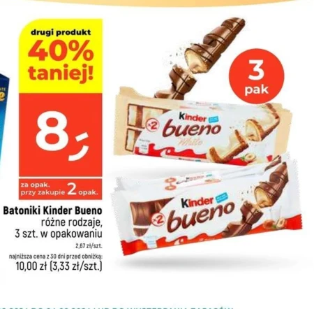Kinder Bueno Wafel pokryty mleczną czekoladą wypełniony nadzieniem 43 g ...
