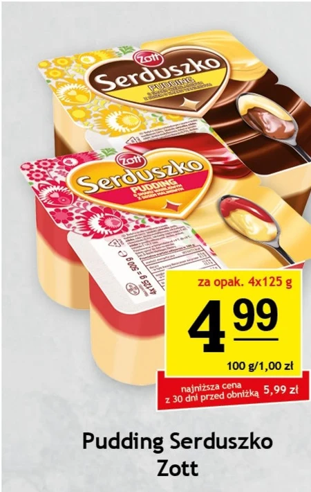 Zott Serduszko Pudding wanilia/malina 500 g (4 x 125 g) - 16% TANIEJ ...
