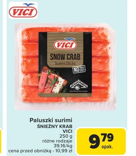 Vici Śnieżny krab Paluszki surimi 250 g - 10% TANIEJ! - promocja Carrefour - Ding.pl