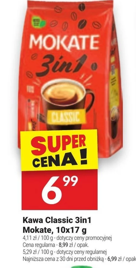 Mokate 3in1 Classic Rozpuszczalny napój kawowy w proszku 170 g (10 x 17 g) - promocja Twój ...