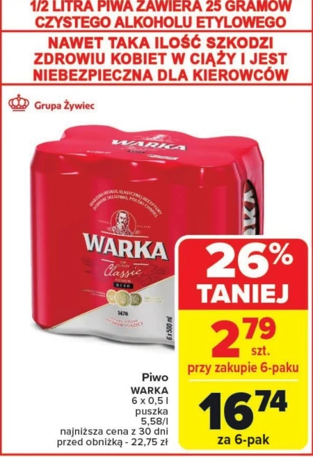 Piwo Warka - 26% TANIEJ! - promocja Carrefour - Ding.pl