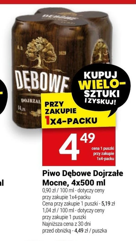 Dębowe Dojrzałe Mocne Piwo jasne 2 l (4 x 0,5 l) - 13% TANIEJ ...