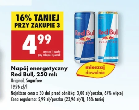 Red Bull Napój energetyczny 250 ml - 16% TANIEJ! - promocja Biedronka ...