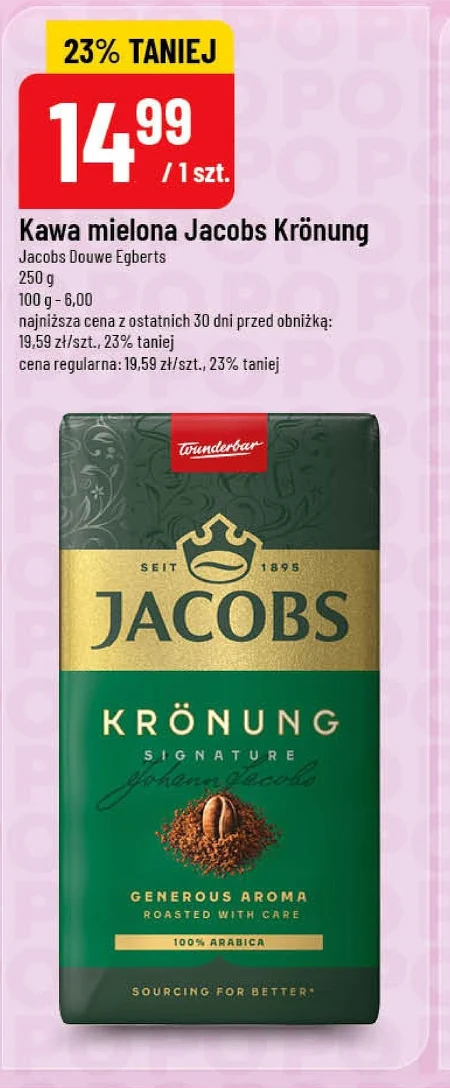 Jacobs Krönung Kawa mielona 250 g - promocja POLOmarket - Ding.pl