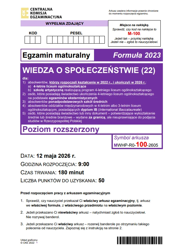 Matura 2026, wiedza o społeczeństwie. Tutaj arkusz CKE i rozwiązania ...